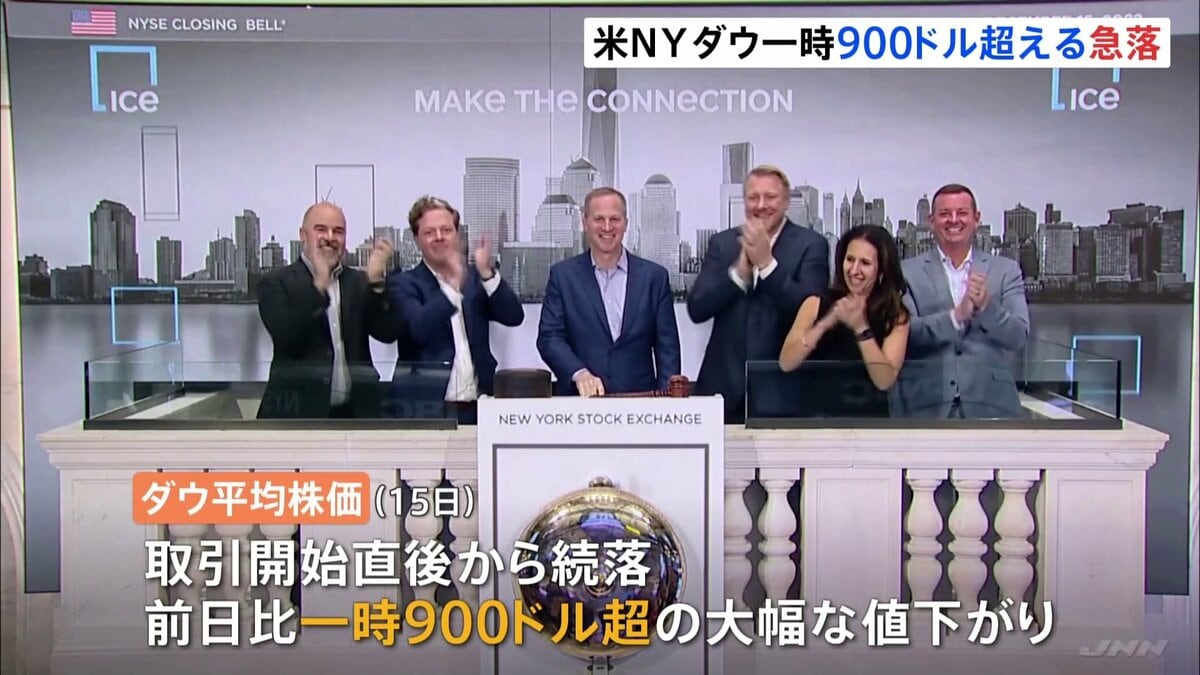 米NYダウ 一時900ドル超える下落 景気後退懸念広がる | TBS NEWS DIG
