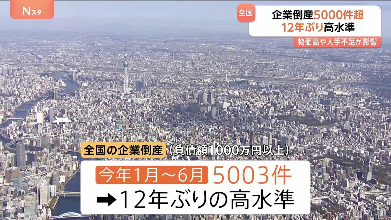 2025年上半期の企業倒産5003件 12年ぶりの多さ 資材高騰や後継者不足で建設業の倒産986件 | TBS NEWS DIG