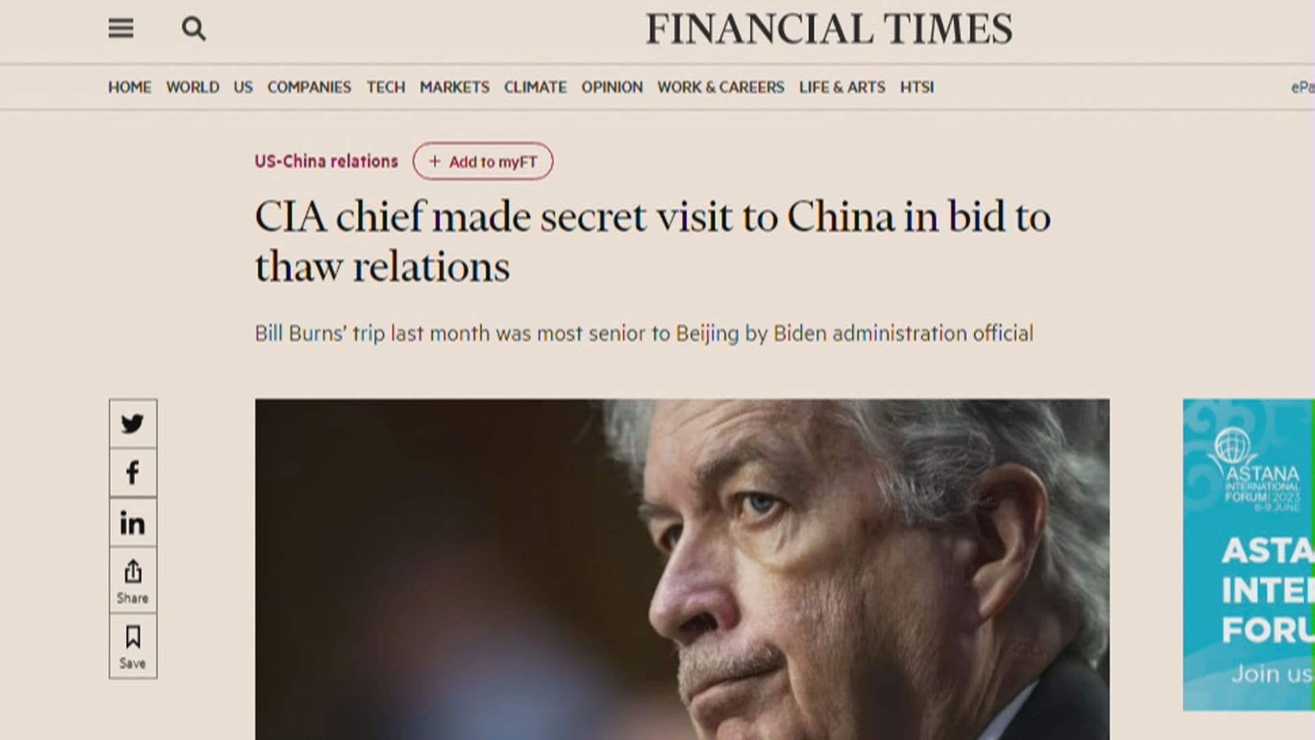 アメリカのCIA長官が秘密裏に中国訪問か 英紙報道 | TBS NEWS DIG